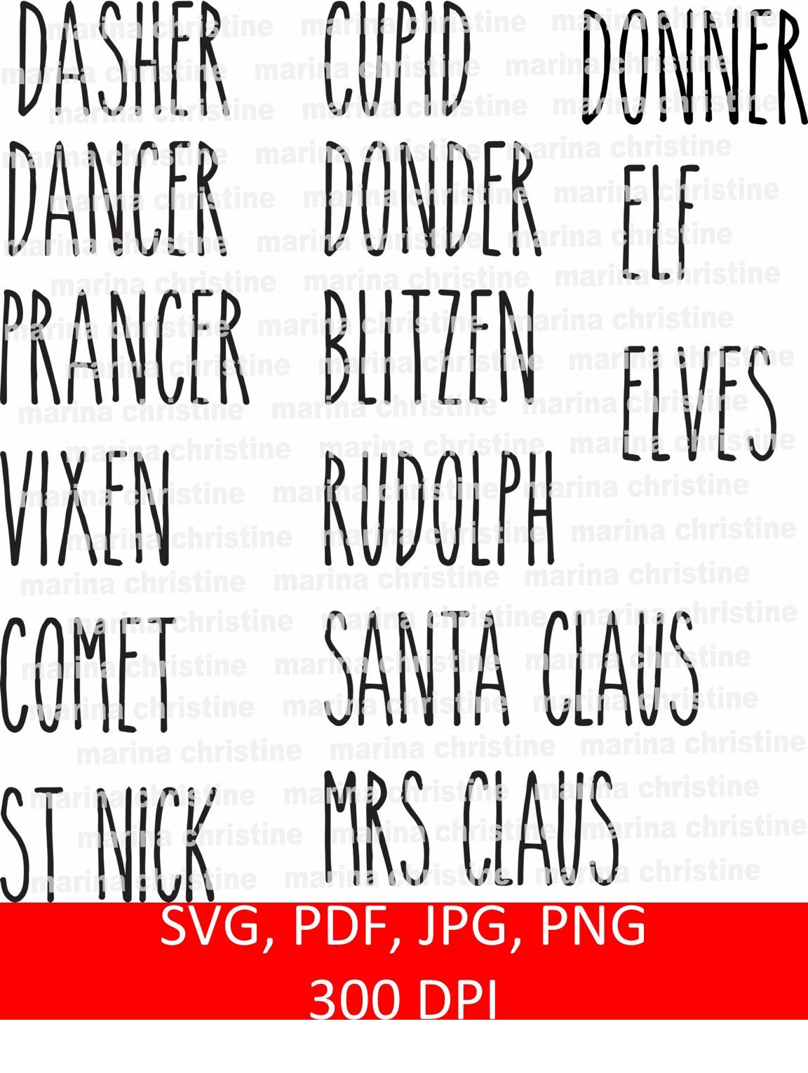 Clip Art & Image Files Rae Dunn Style Reindeer Names Words Bundle PNG ...