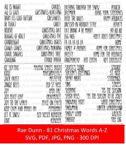 ALL 112(!!) Rae Dunn Inspired Christmas Words & Phrases - Cricut ...