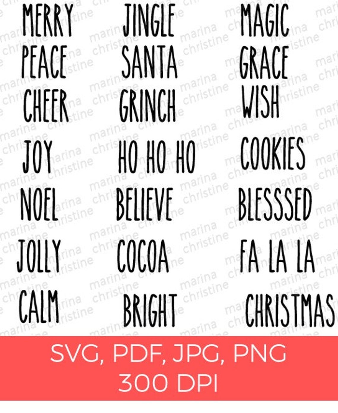 ALL 112 Rae Dunn Inspired Christmas Words & Phrases Cricut, Silhouette ...