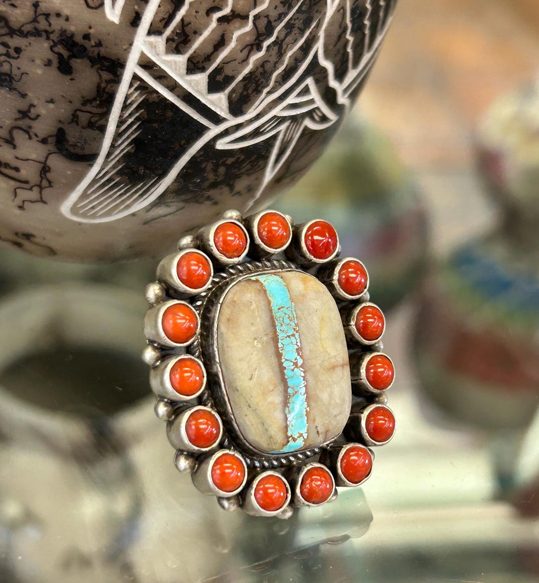 Boulder Royton Ribbon Turquoise With Mediterranean Coral Navajo ...