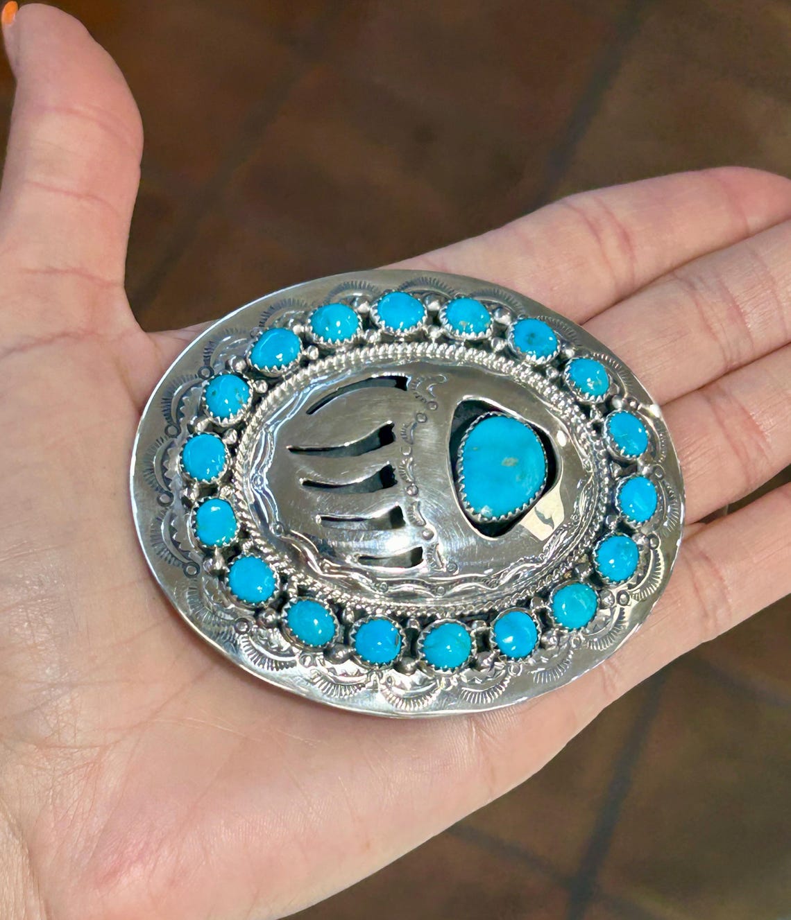 Turquoise Bear Claw Sterling Silver Navajo Handmade Men’s or Wowens ...