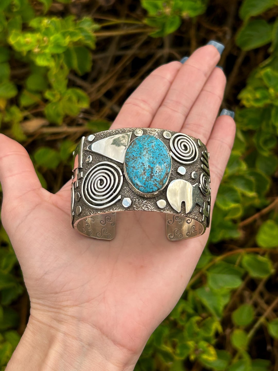 Alex Sanchez Symbol Red Mountain Turquoise Sterling Silver Thick Cuff ...