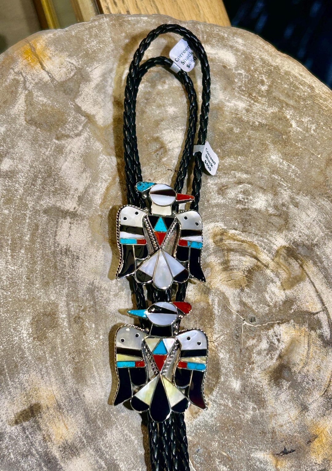 Zuni Thunderbird Turquoise With Mother of Pearl and Coral Sterling ...