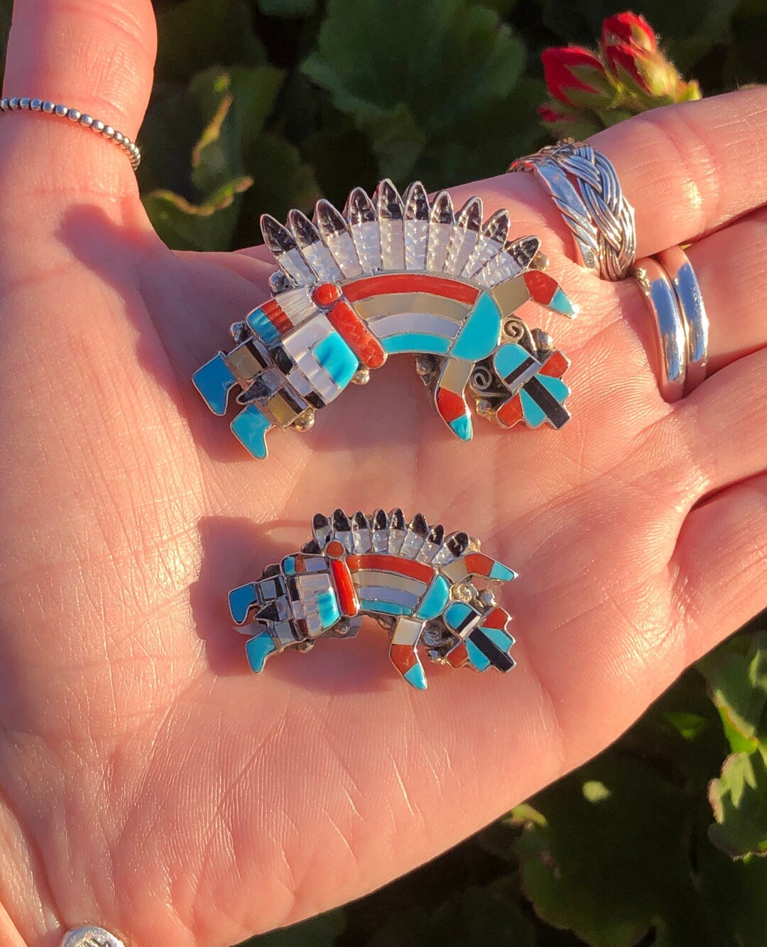 Rainbow Yei Be Chei Zuni Inlay Sterling Silver Pendant/brooch Pin 2 ...