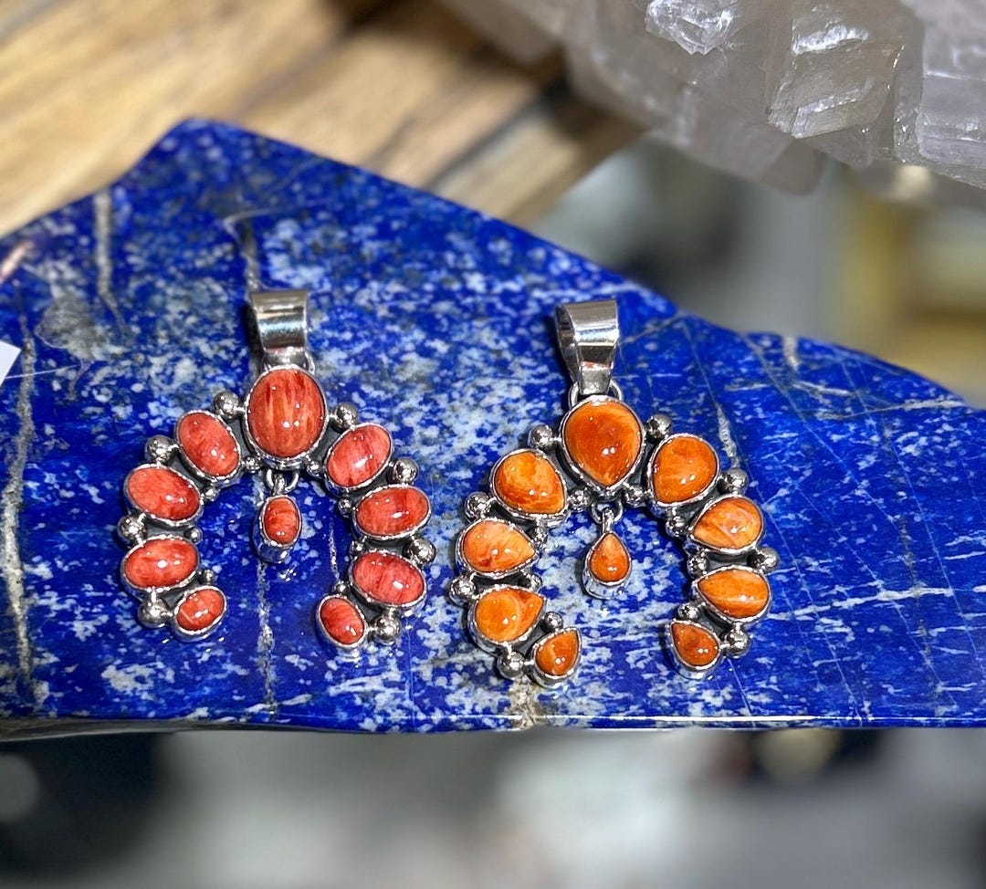 Red and Orange Spiny Oyster Shell Sterling Silver Navajo Handmade Naja ...