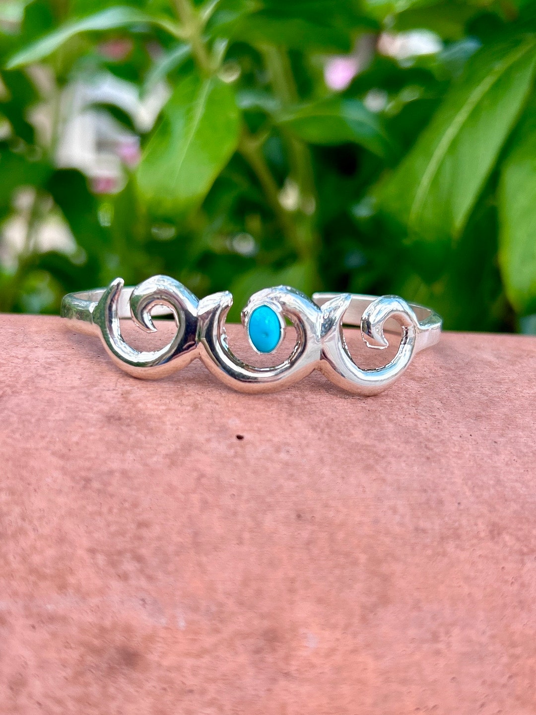 Navajo Handmade Turquoise Sandcast Water Wave Symbol Sterling Silver ...