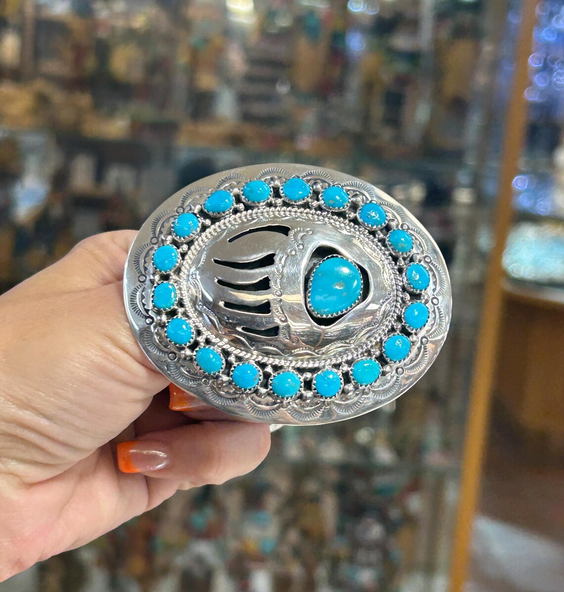 Turquoise Bear Claw Sterling Silver Navajo Handmade Men’s or Wowens ...