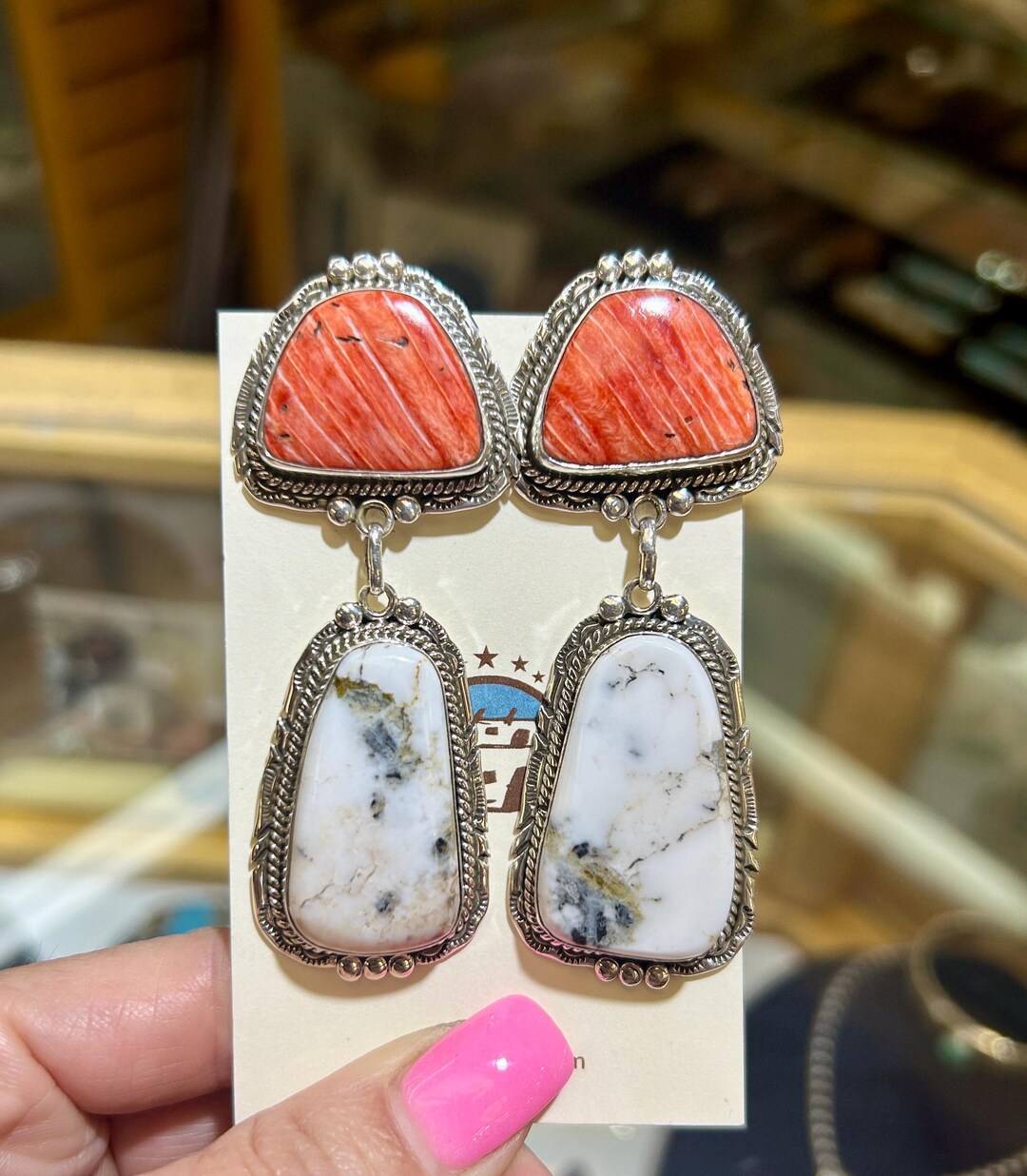 Red Spiny Oyster Shell With White Buffalo Turquoise Large Sterling ...