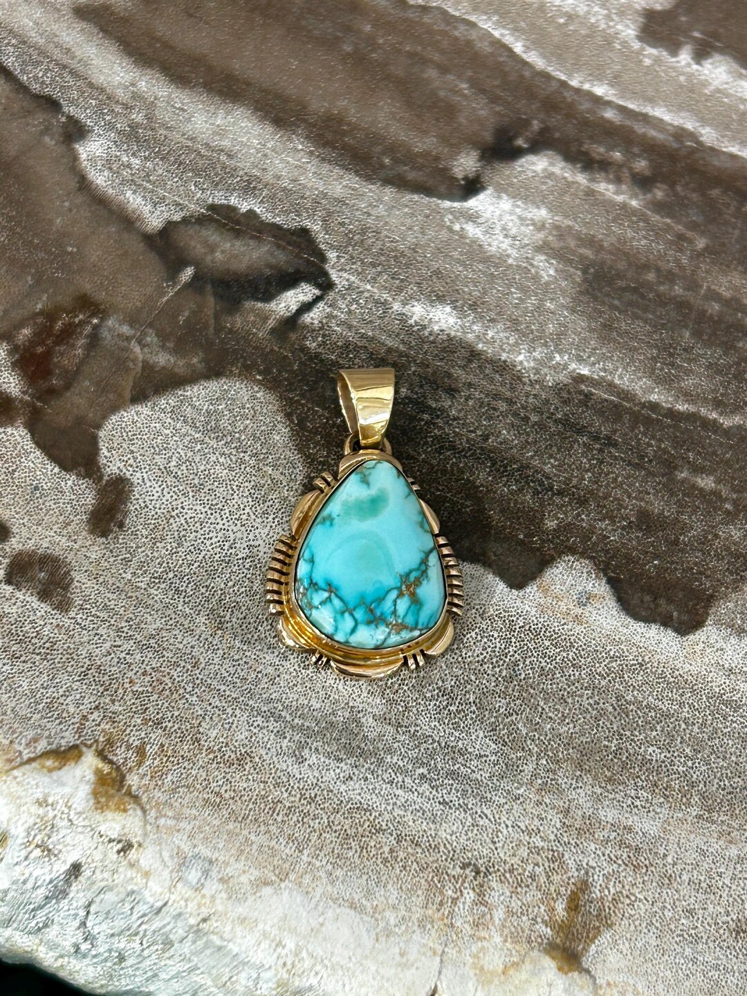 14K Gold Esmeralda Turquoise Handmade Pendant - Etsy
