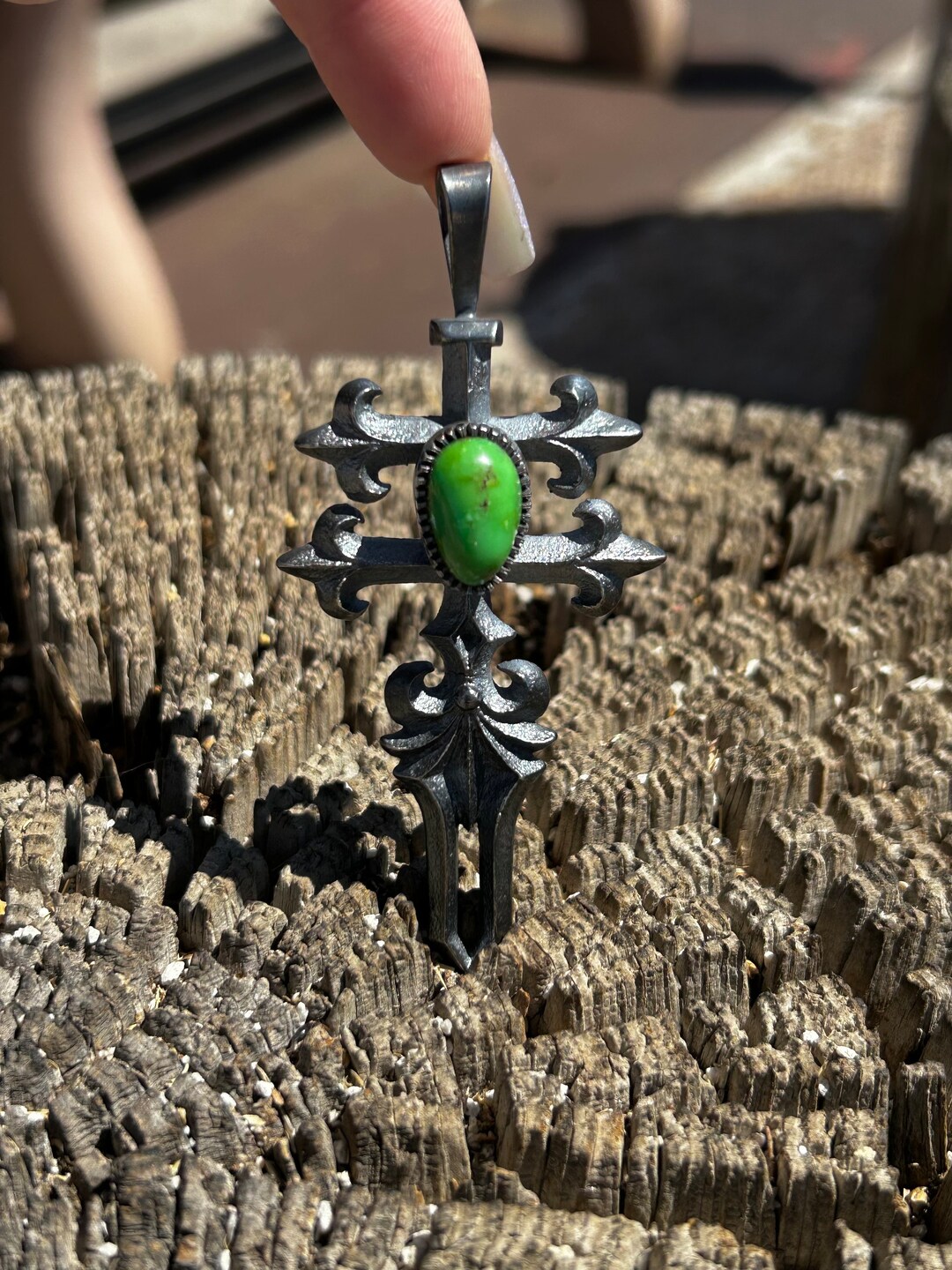 Orvil Jack Turquoise Oxidized Sterling Silver Large Isleta Cross ...