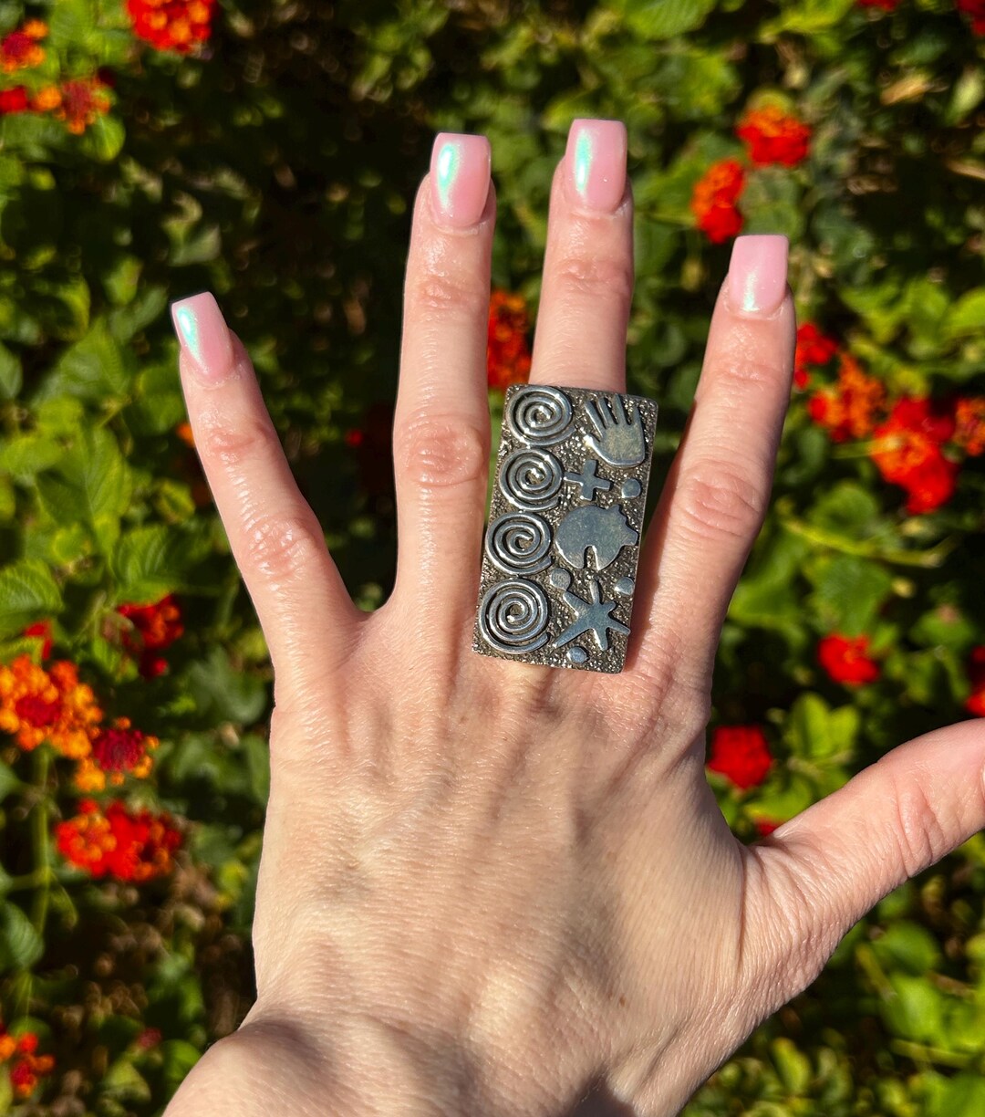 Alex Sanchez Rectangular Symbol Sterling Silver Navajo Handmade ...