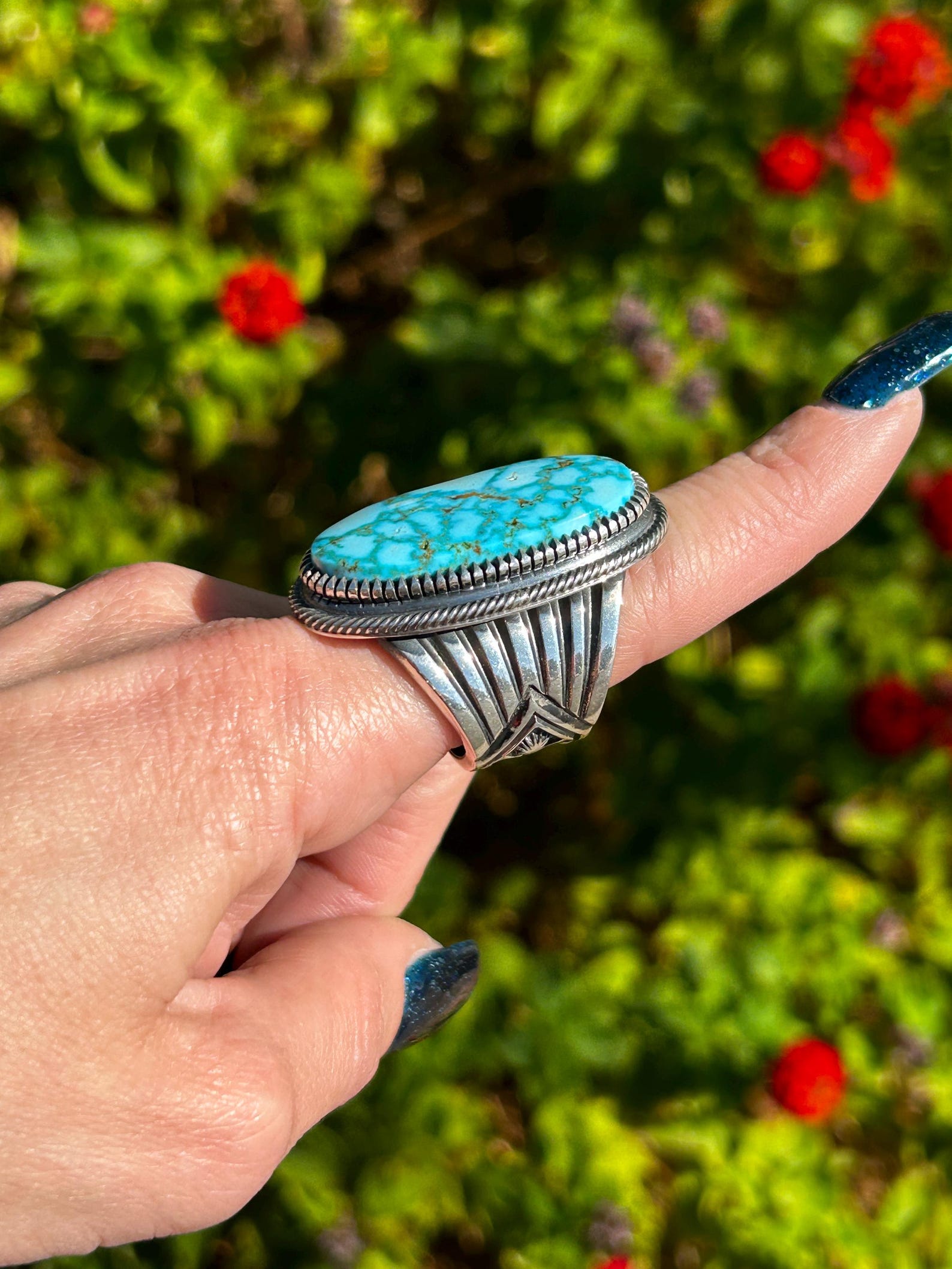 Birdseye Spiderweb Kingman Turquoise Thick Heavy Navajo Handmade Men ...