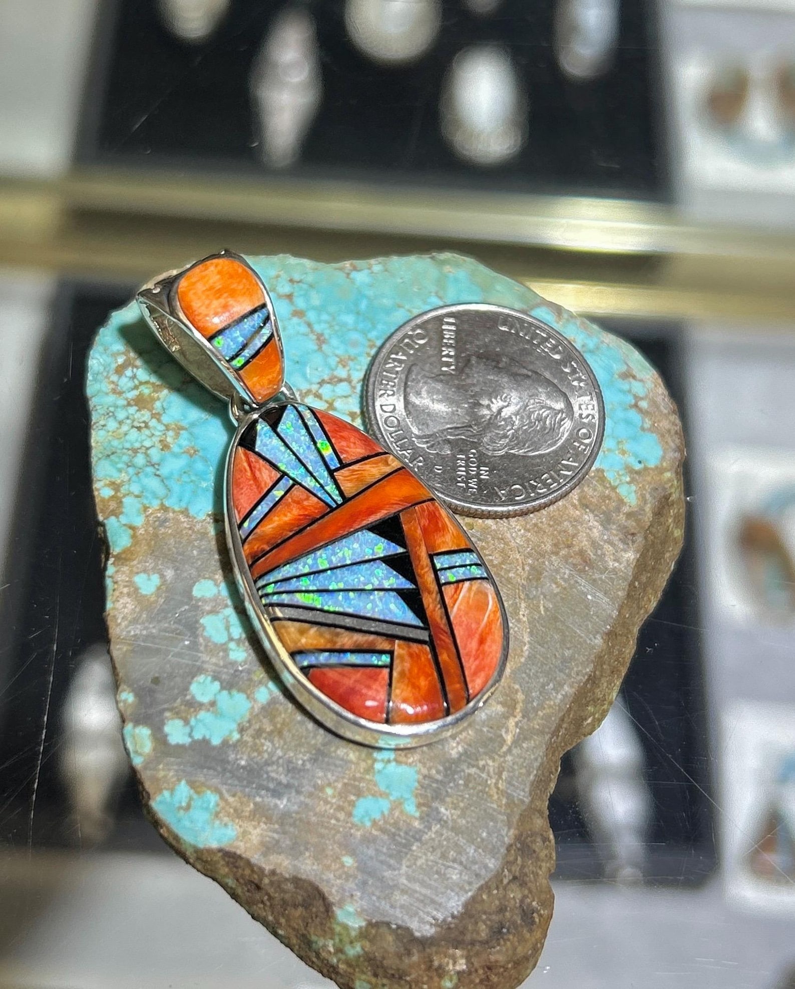 Orange Spiny Oyster Shell Inlay Opal Double Sided Sterling Silver ...
