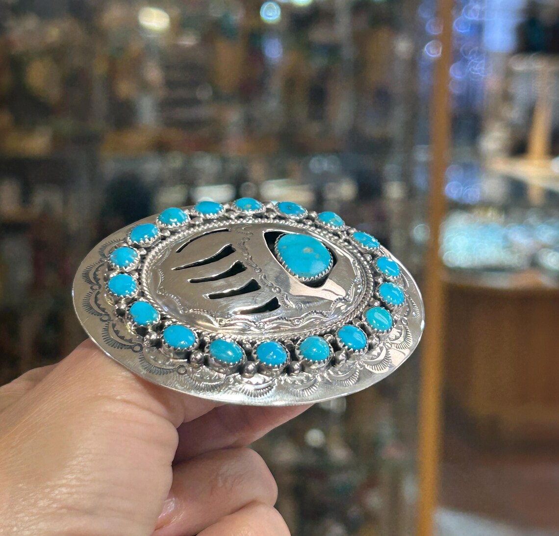 Turquoise Bear Claw Sterling Silver Navajo Handmade Men’s or Wowens ...