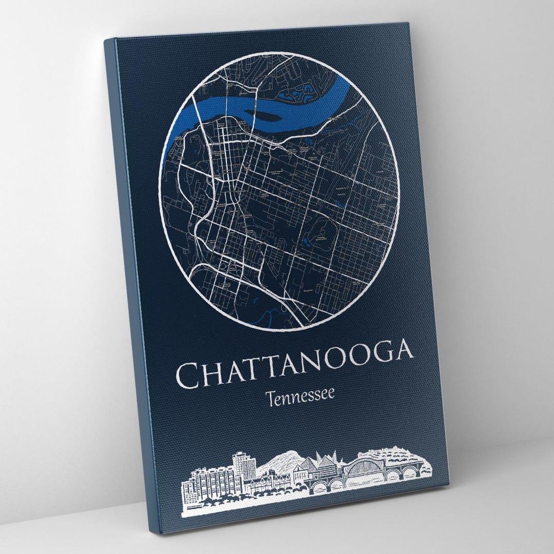 Chattanooga Tennessee Map Canvas Print - Chattanooga Tennessee Home Decor, Chattanooga Map ...