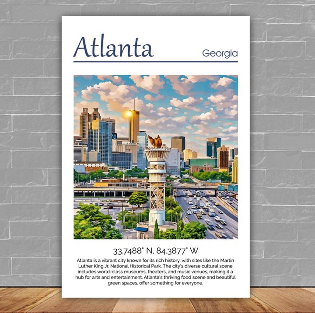 Atlanta Skyline Watercolor Canvas Print - Vibrant Atlanta Travel Art ...