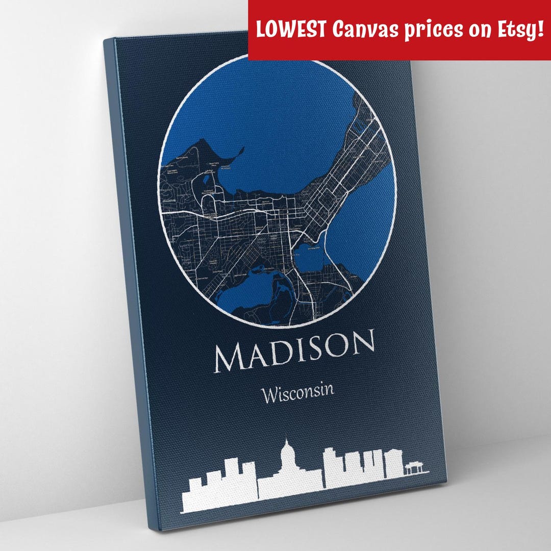 Madison Wisconsin Map Canvas Print -madison Wall Art, Madison City Map ...