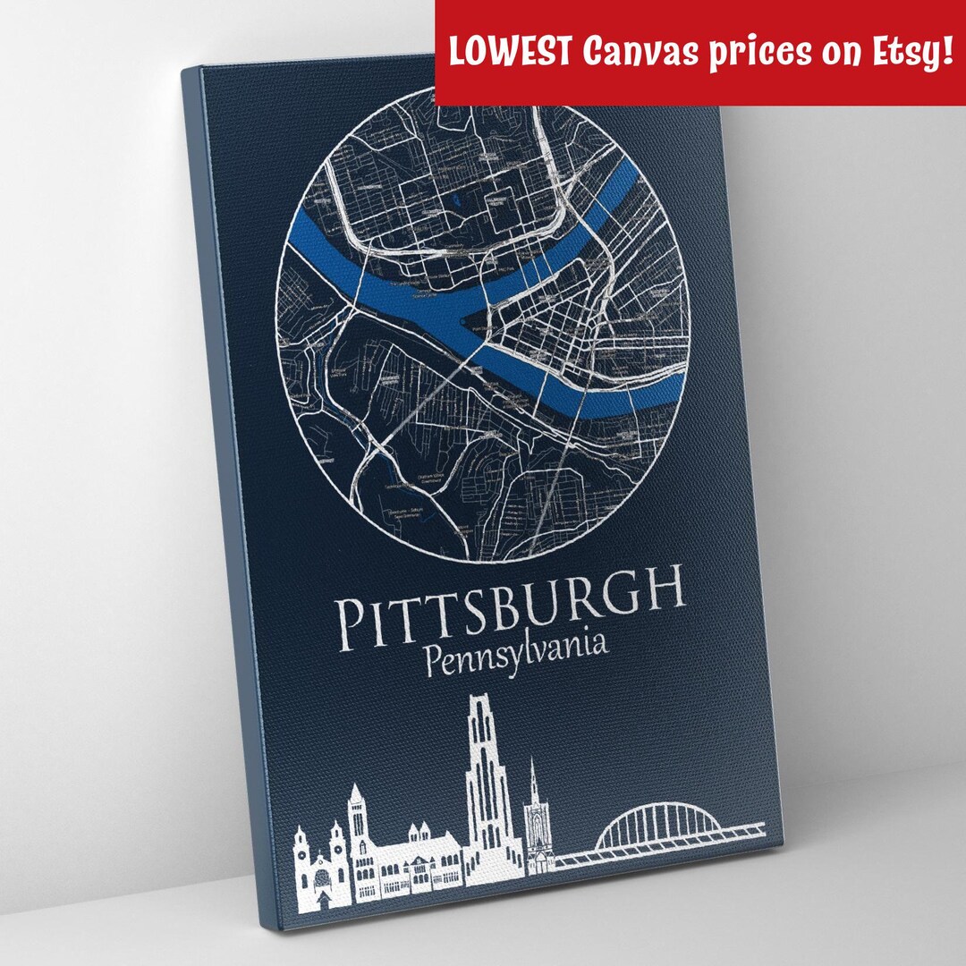 Pittsburgh Map Art: Modern Minimalist Canvas Print - Etsy
