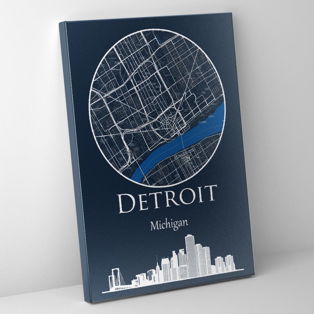 Detroit Map Canvas Print - Detroit Home Decor, Detroit City Map ...