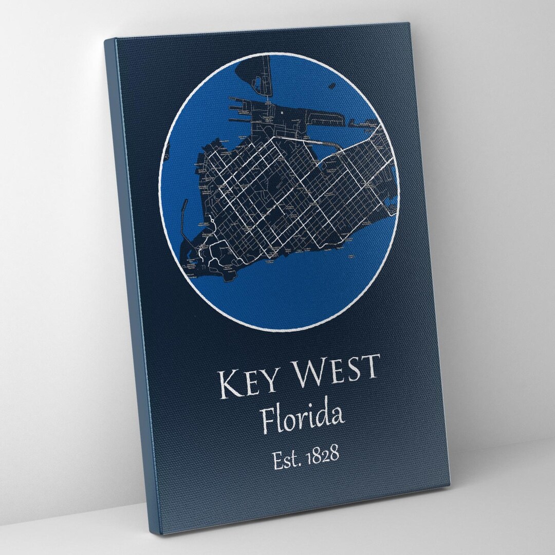 Key West Map Canvas Print -key West Wall Art, Key West City Map Canvas ...