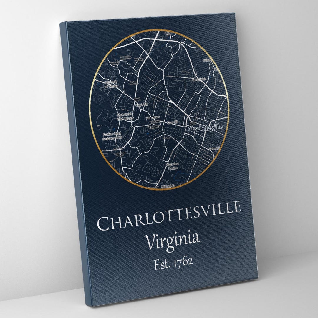Charlottesville Virginia Map Canvas Print -charlottesville Wall Art ...