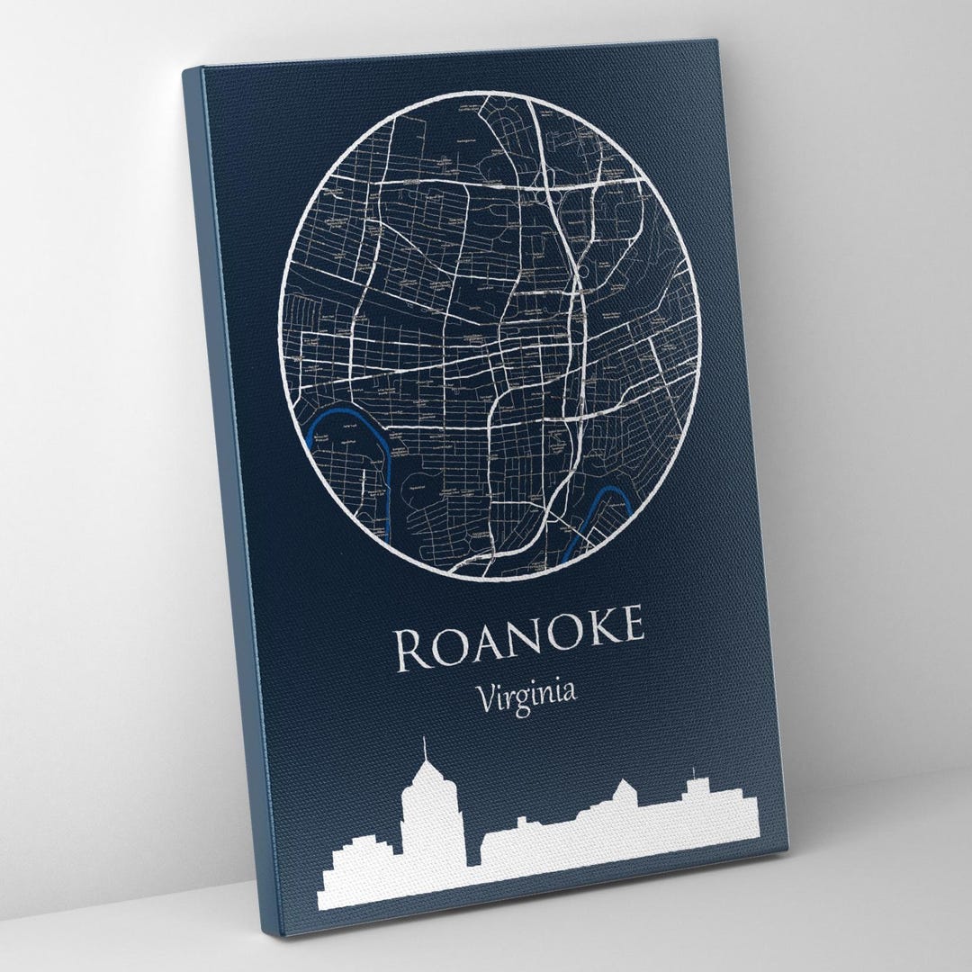 Roanoke Virginia Map Canvas Print - Roanoke Virginia Home Decor ...