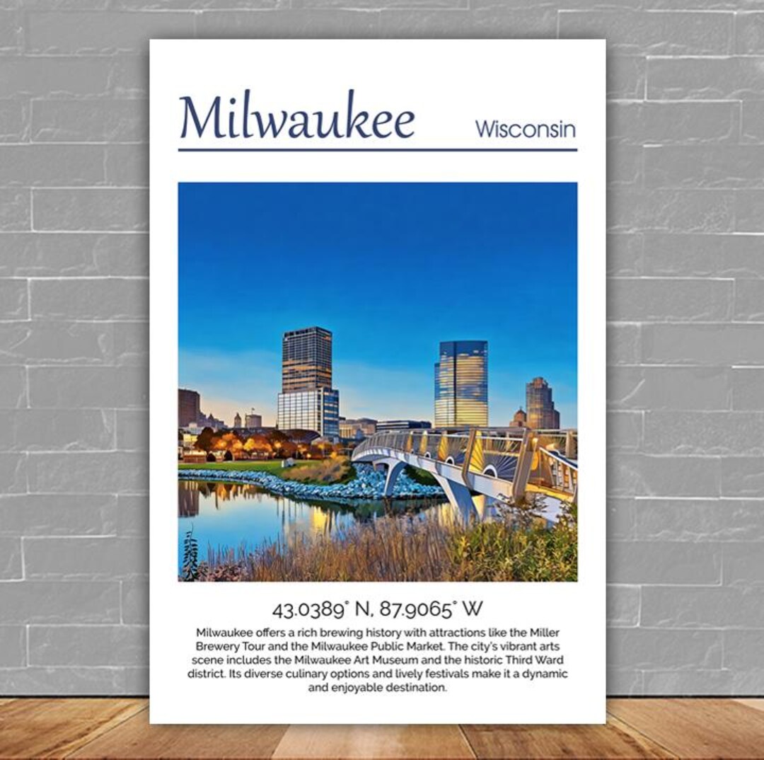 Milwaukee Travel Art Decor Print, Wisconsin Decor for Living Room ...