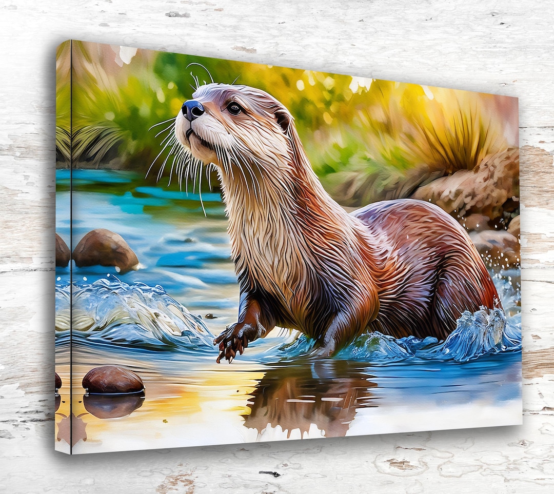 Otter Canvas Print | Beautiful Otter Watercolor Wall Art | Otter in a ...