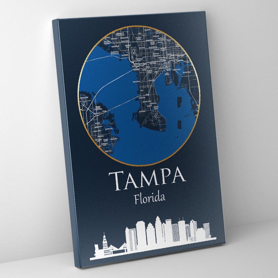 Tampa Map Canvas Print - Tampa Wall Art, Tampa City Map Canvas, Tampa ...