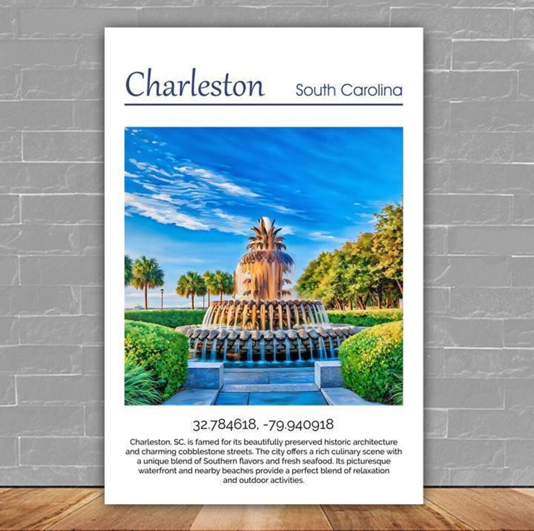 Charleston South Carolina Canvas Wall Art – Pineapple Fountain City ...