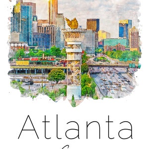 Vibrant Atlanta Skyline Watercolor Canvas Bright Colors Wall Art for a ...