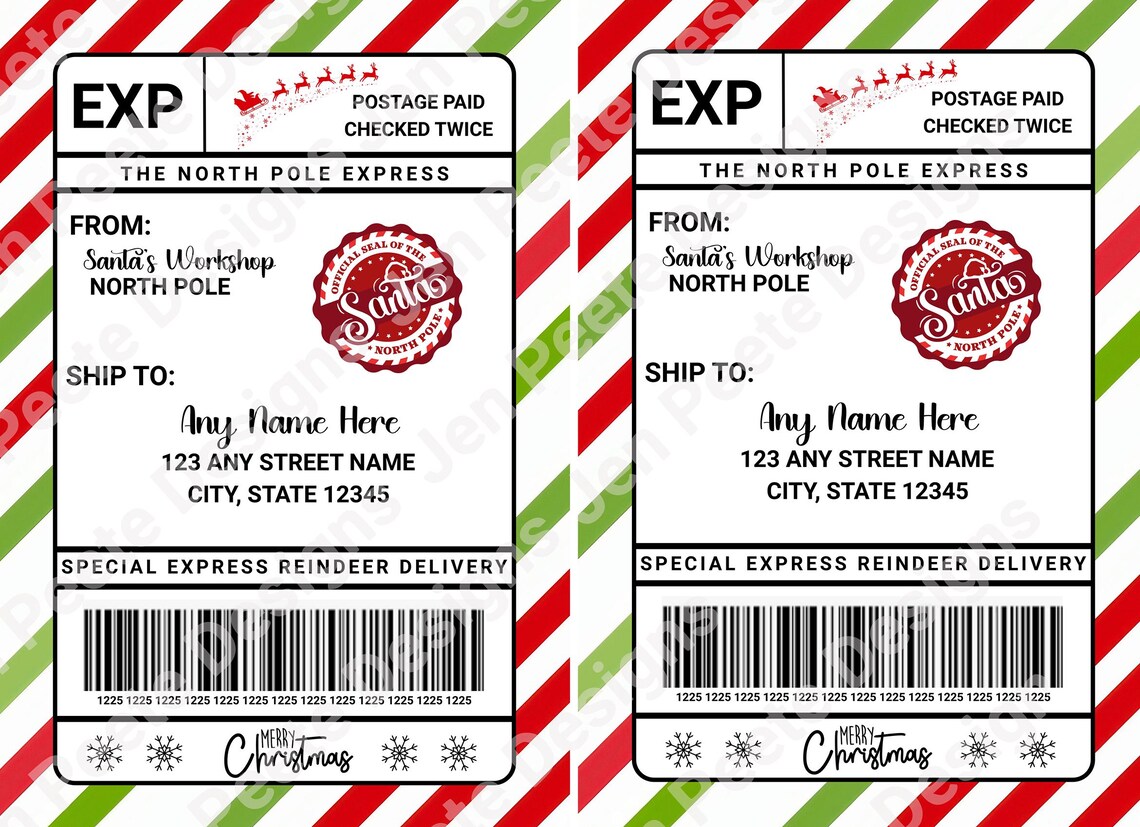 Personalized Santa Shipping Labels in Color - From Santa Claus ...