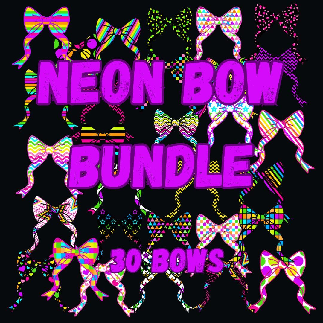 Neon Bow Bundle, Long-tailed Neon Croquette, Bows, Neon, 30+ Bow Bundle ...