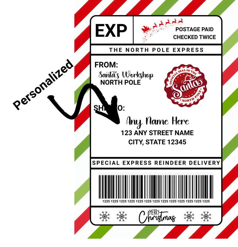 Personalized Santa Shipping Labels in Color - From Santa Claus ...