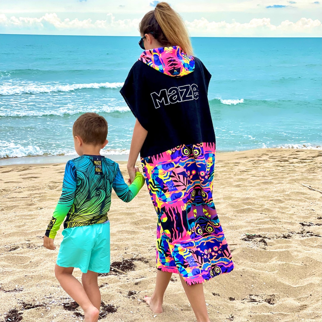 Women's Beach Poncho With Hood and Pocket Swimsuit Changing Towel for ...