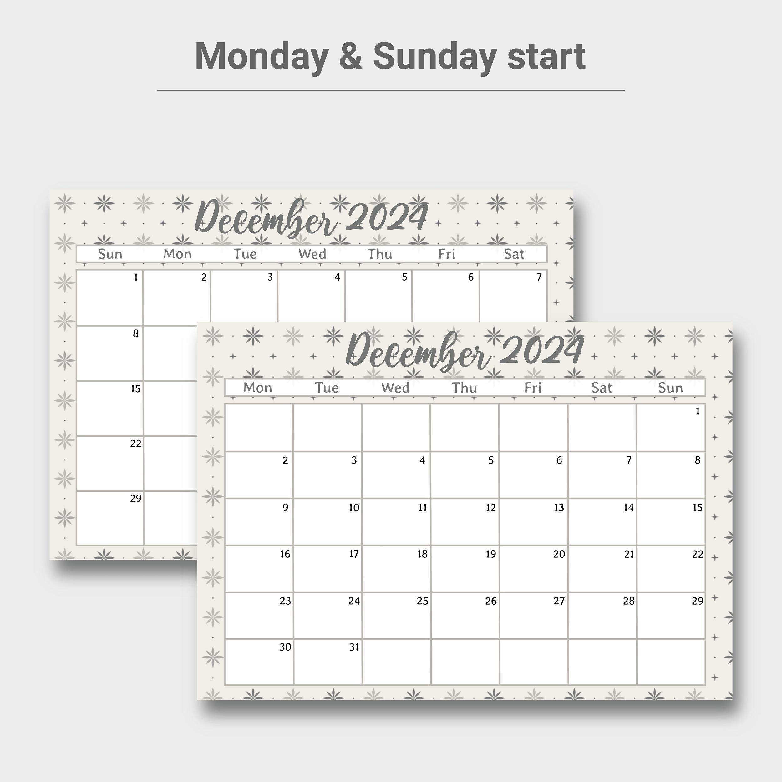Editable December 2024 Printable Calendar Fillable Printable Digital ...