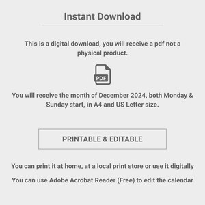 Editable December 2024 Printable Calendar Fillable Printable Digital ...