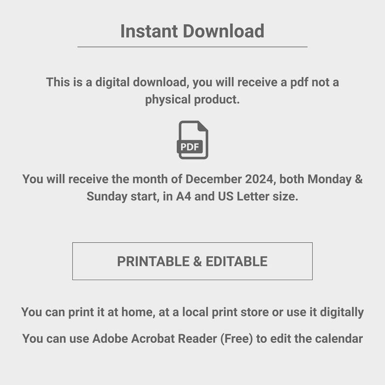 Editable December 2024 Printable Calendar | Fillable Printable Digital ...