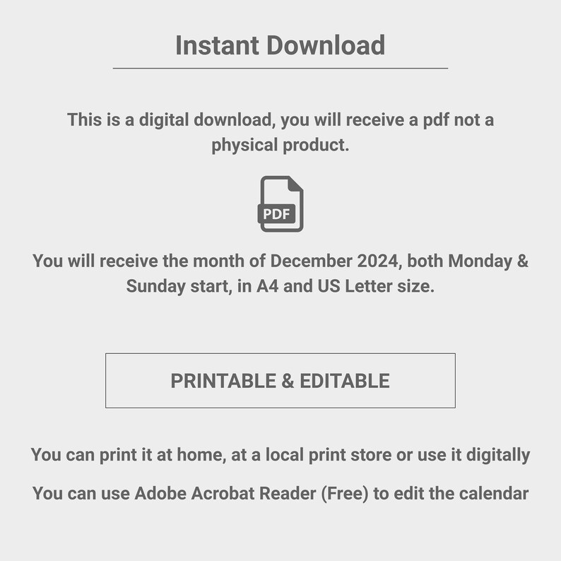 Editable December 2024 Printable Calendar Fillable Printable Digital ...