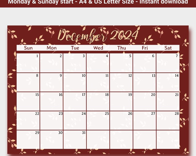 Editable December 2024 Calendar Printable, Activity Planner, Classroom ...