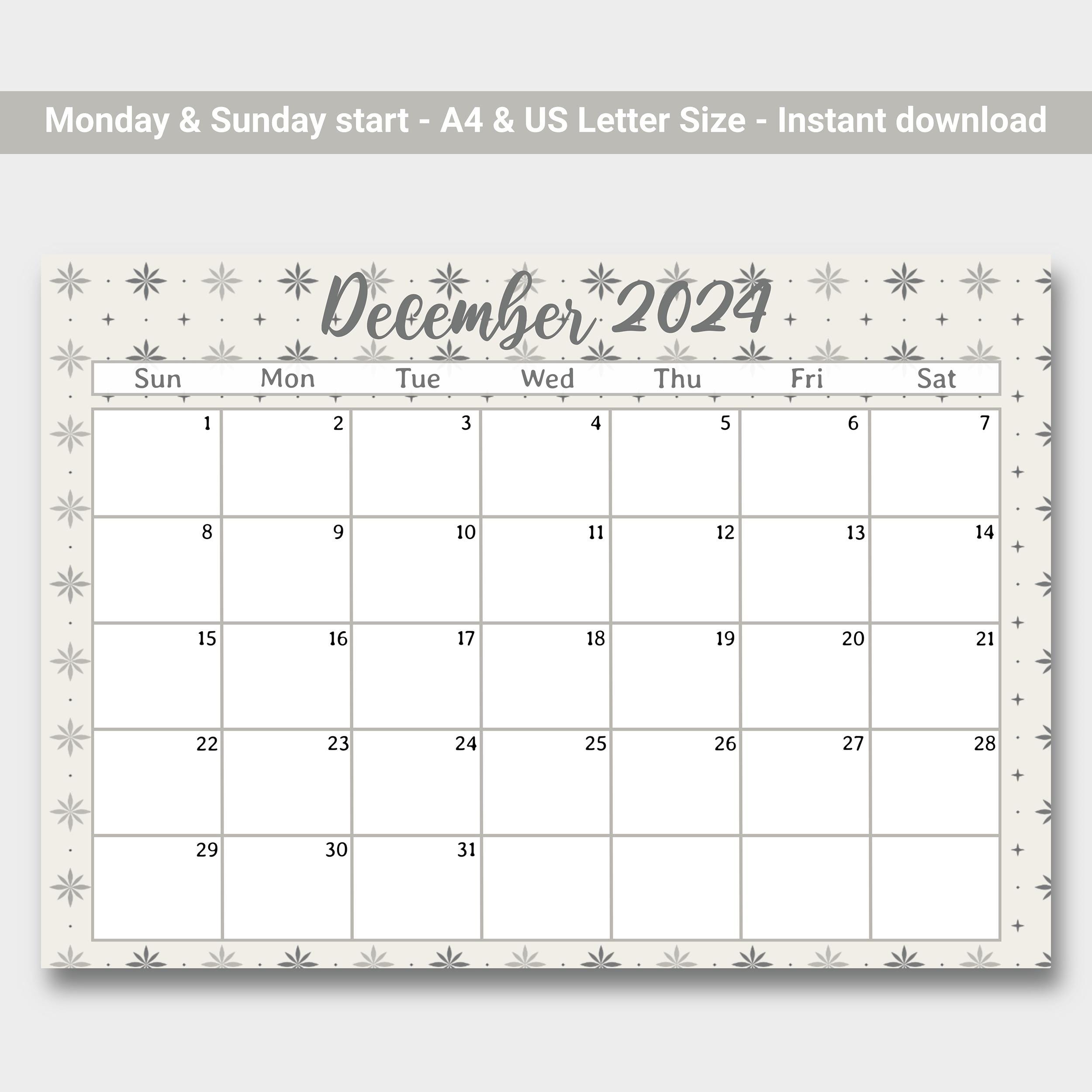 Editable December 2024 Printable Calendar Fillable Printable Digital ...
