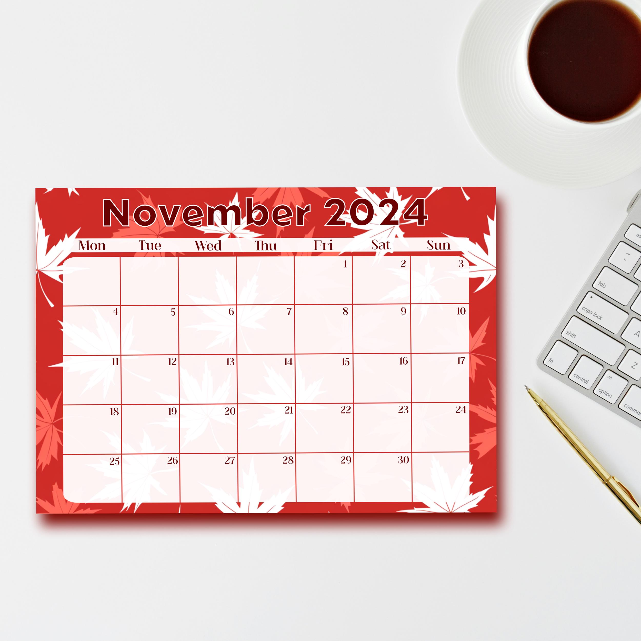 Editable November 2024 Printable Calendar Printable Monthly Digital ...