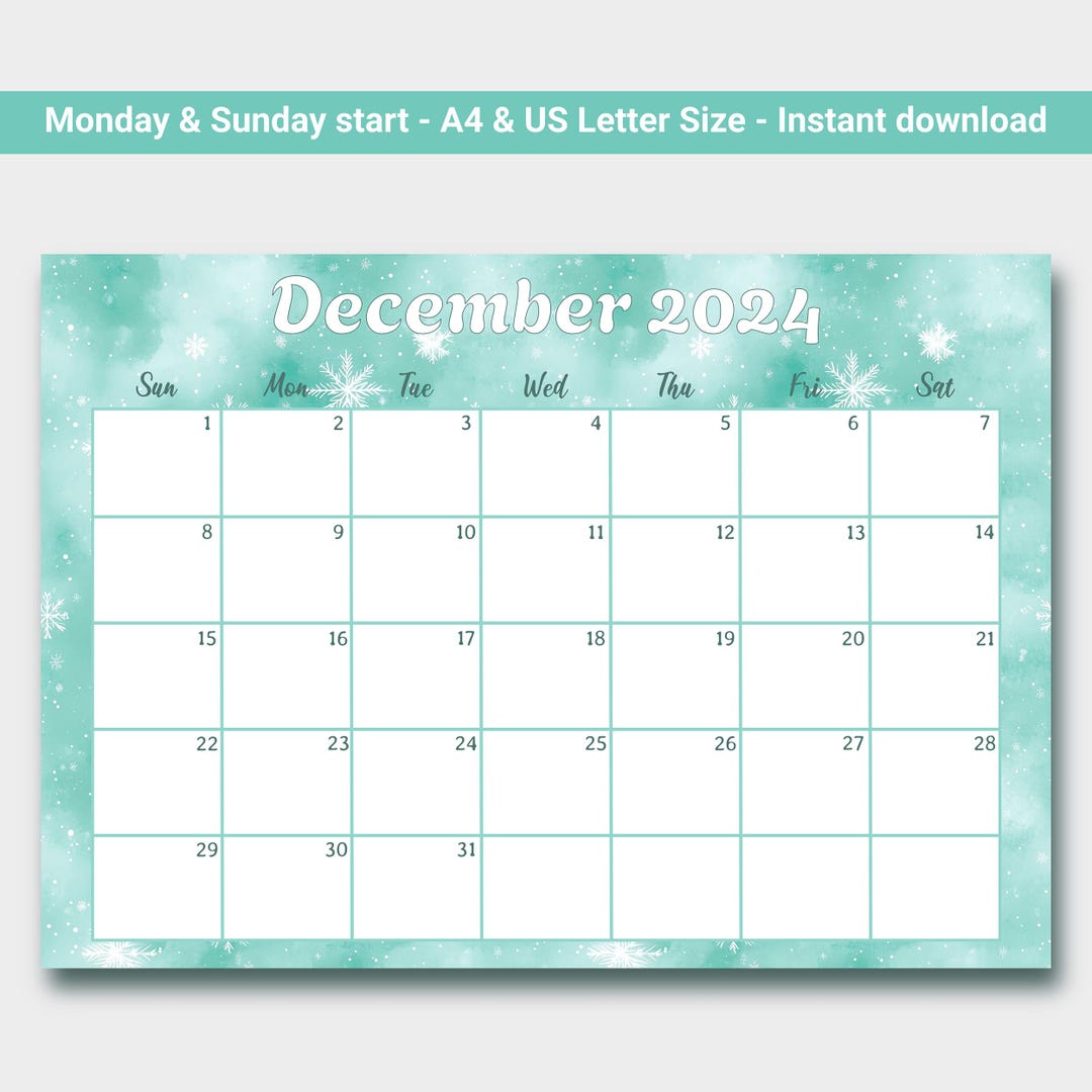 Editable December 2024 Printable Calendar | Fillable Printable Digital ...