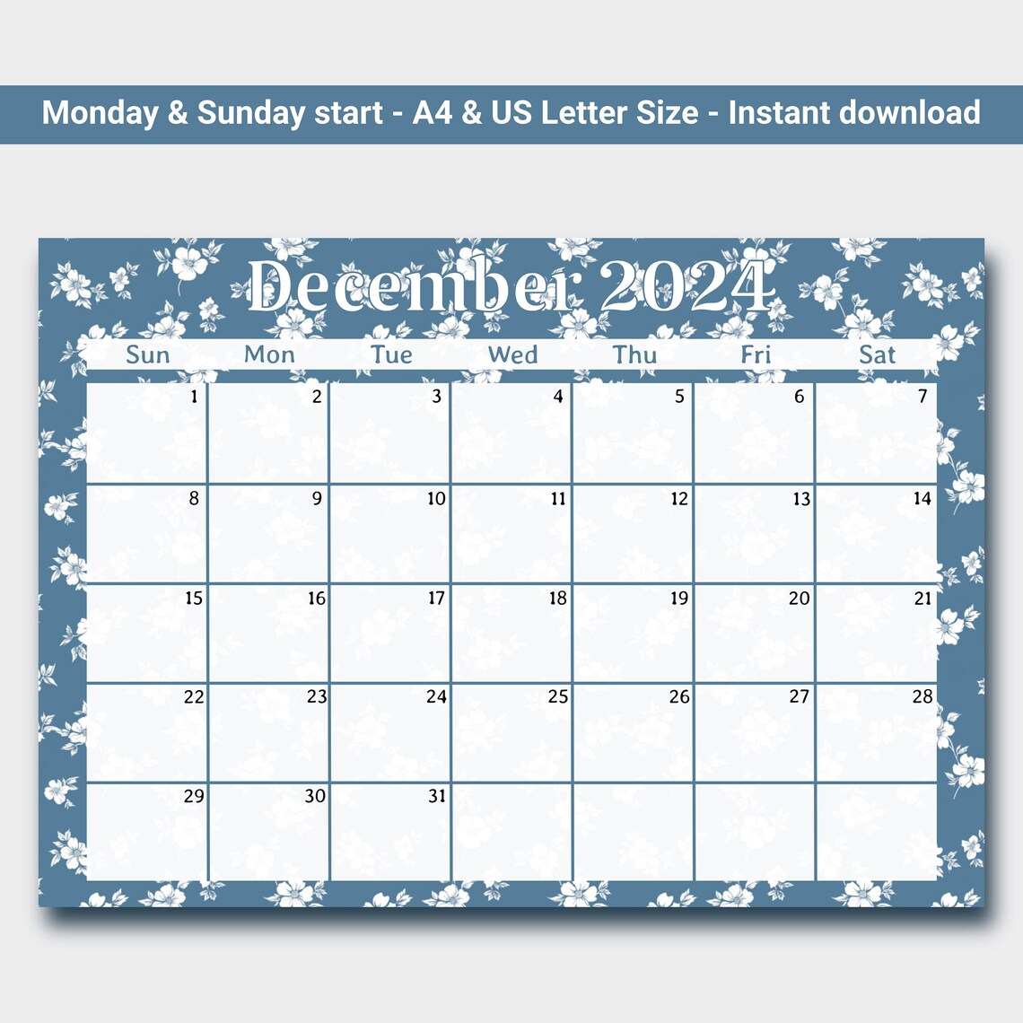 Editable December 2024 Printable Calendar | Fillable Printable Digital ...