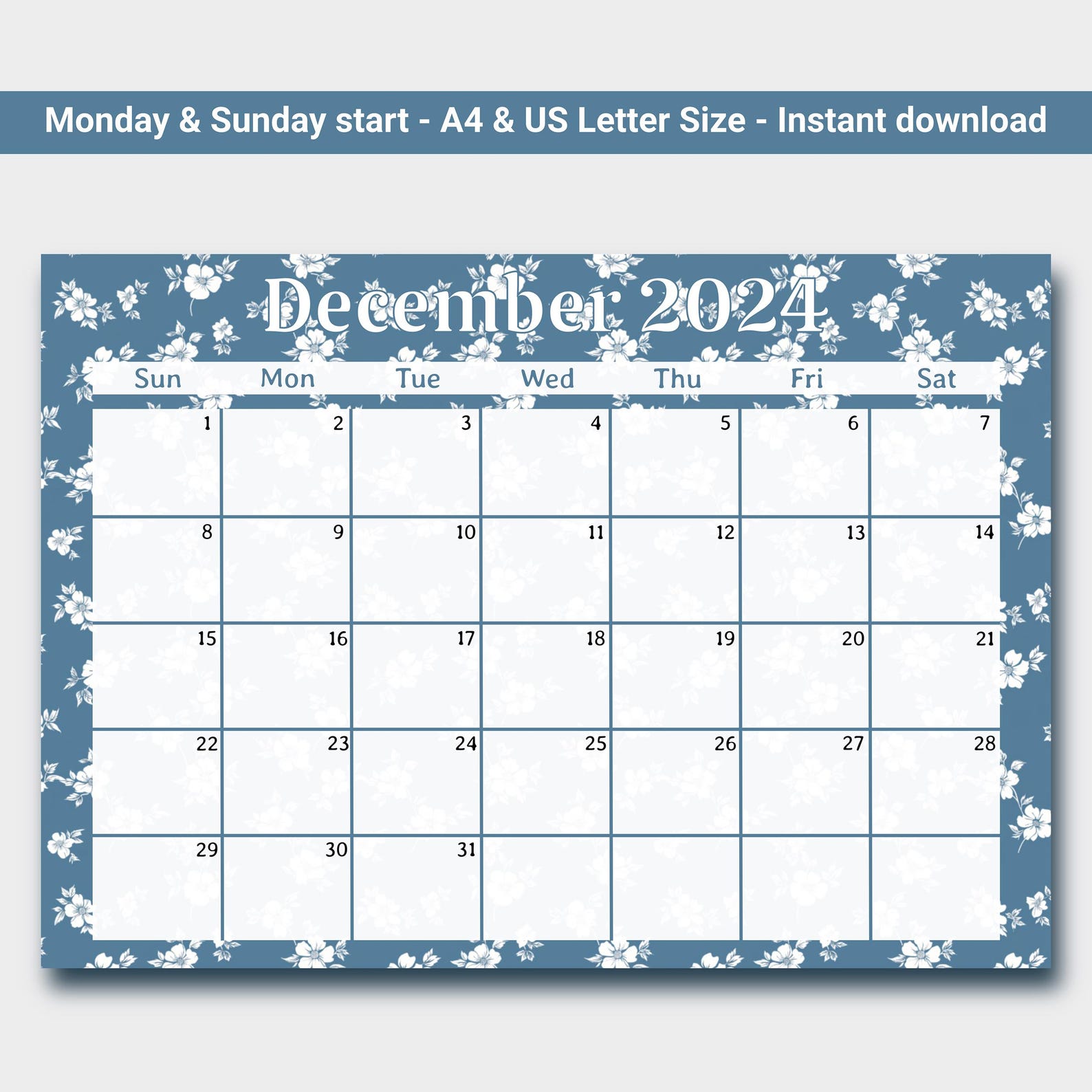 Editable December 2024 Printable Calendar | Fillable Printable Digital ...