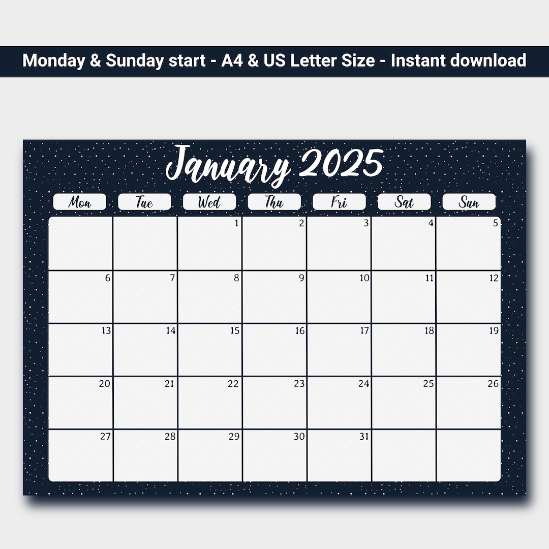 Editable January 2025 Printable Calendar Fillable Printable Digital ...