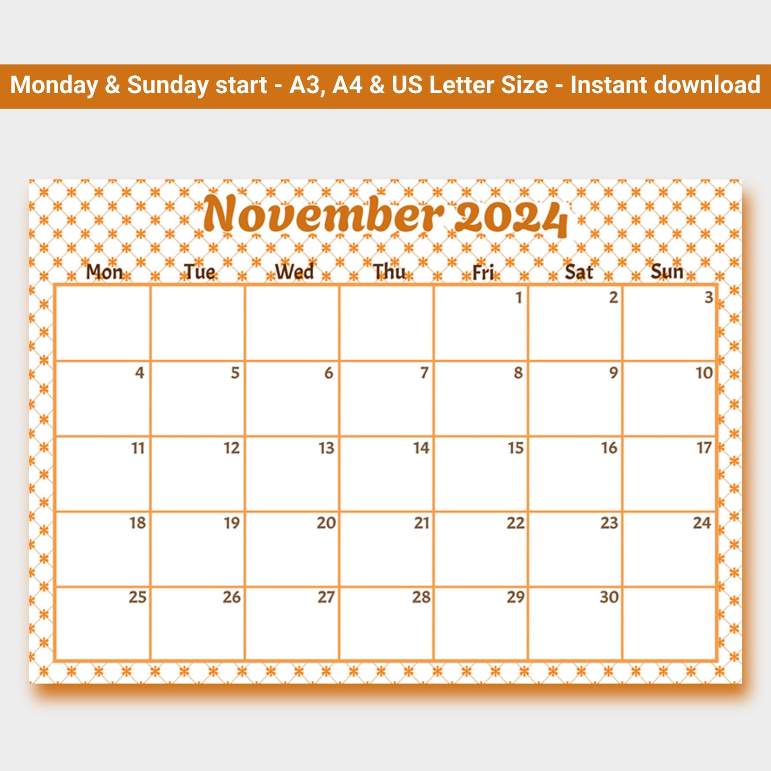 Editable November 2024 Printable Calendar| Printable Monthly| Digital ...