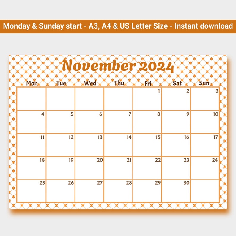 Editable November 2024 Printable Calendar| Printable Monthly| Digital ...