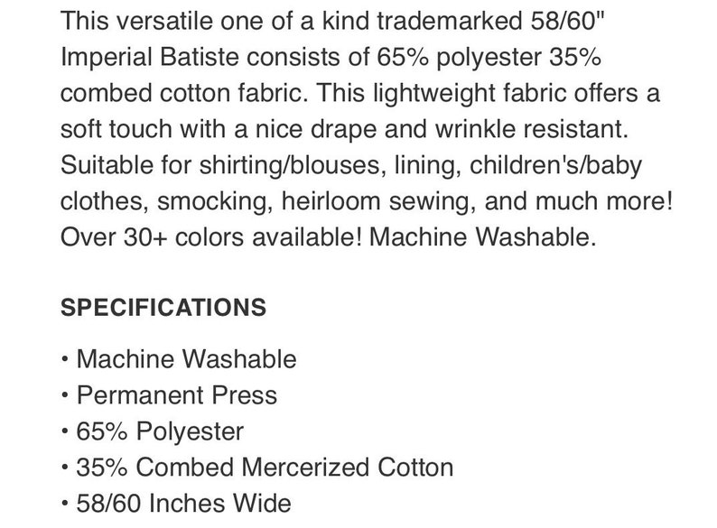 White Imperial Batiste Fabric, by the Yard. It is Heirloom Quality - Etsy