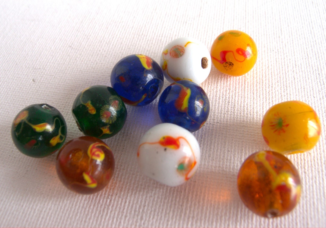 Vintage Chinese China Boshan Millefiori Glass Beads - Mixed Colours ...